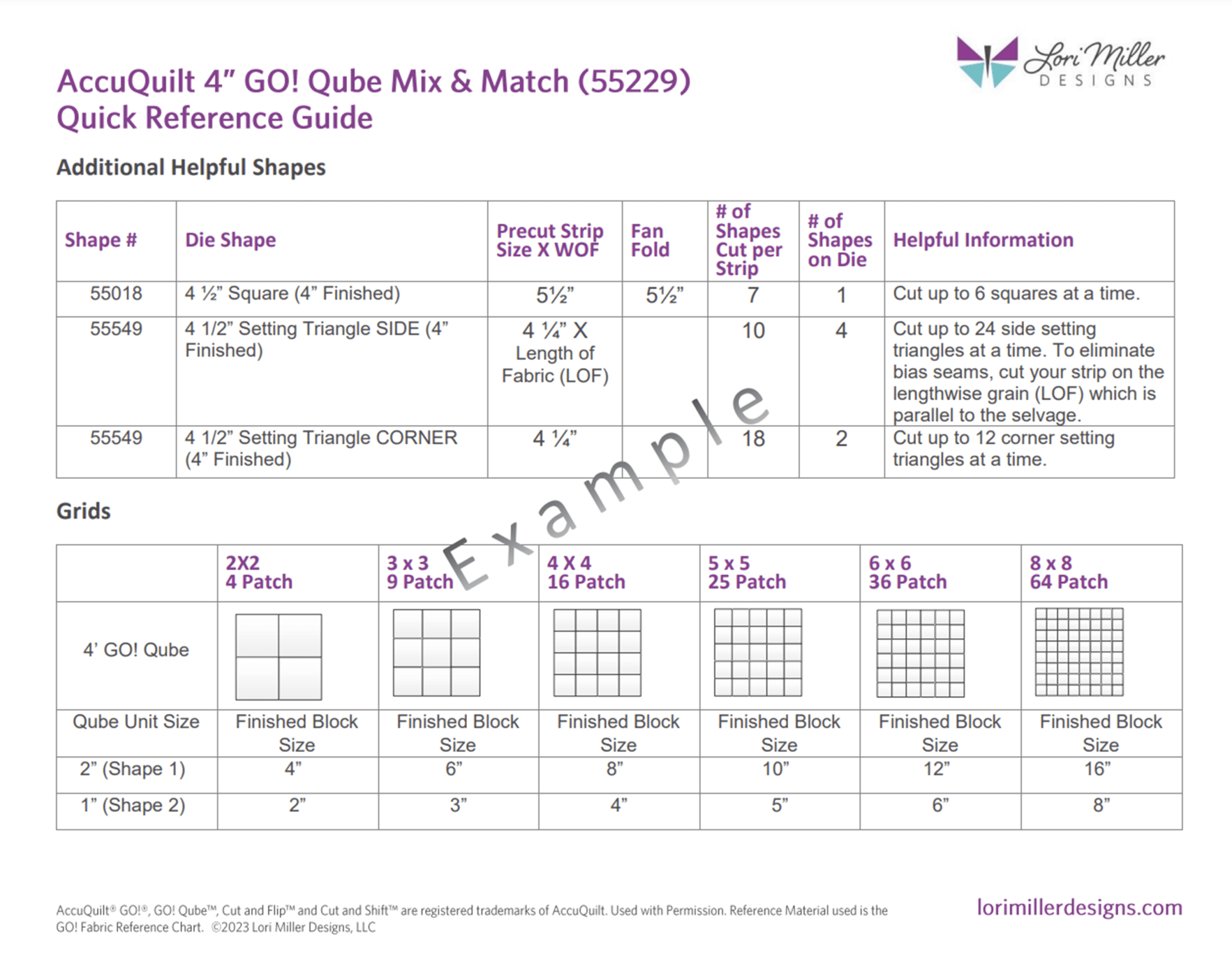 New Product! AccuQuilt Qube Quick Reference Guides | Lori Miller Designs